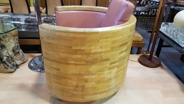 Butcher-Block Swivel Lounge Chair For Sale at 1stDibs