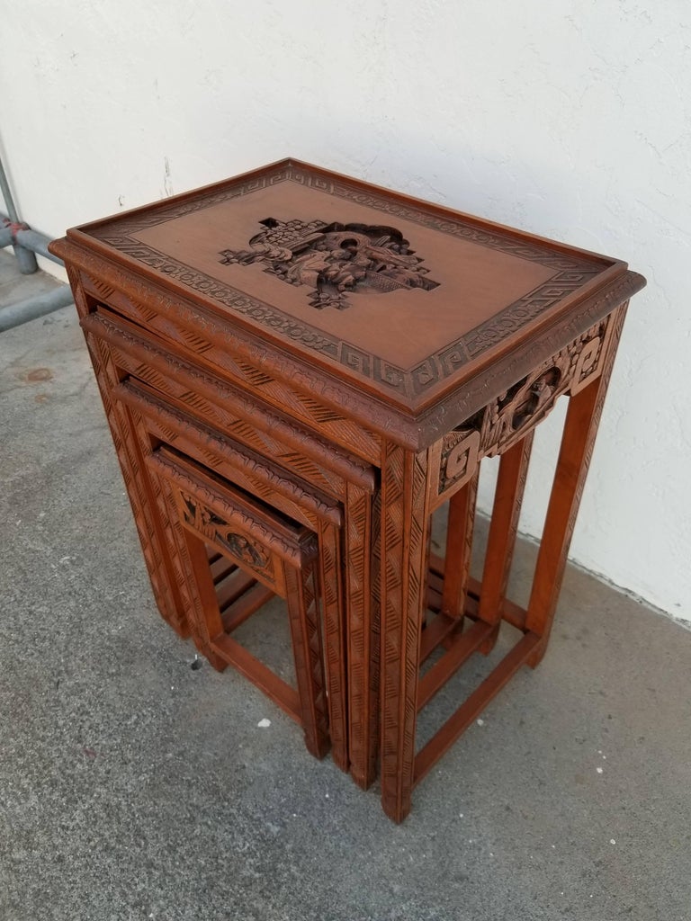 Carved Chinese Nesting Tables Set of Four For Sale at 1stDibs