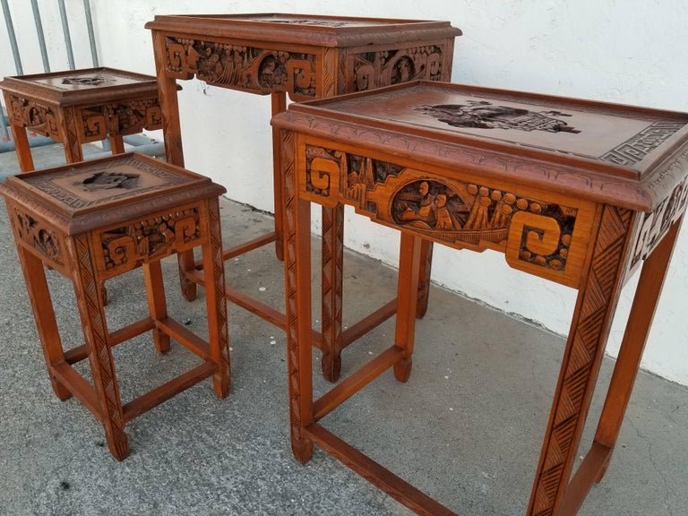 Carved Chinese Nesting Tables Set of Four For Sale at 1stDibs