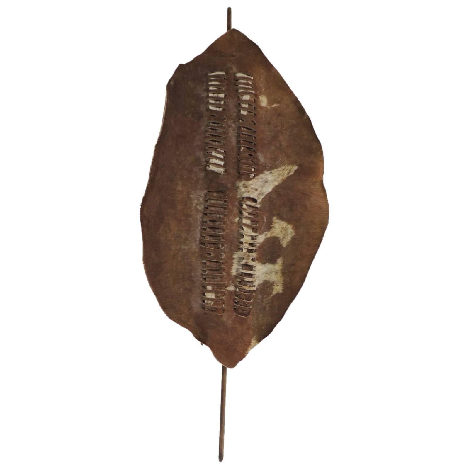 Vintage Brown and White African Large Artisanal Cowhide Warrior Shield ...