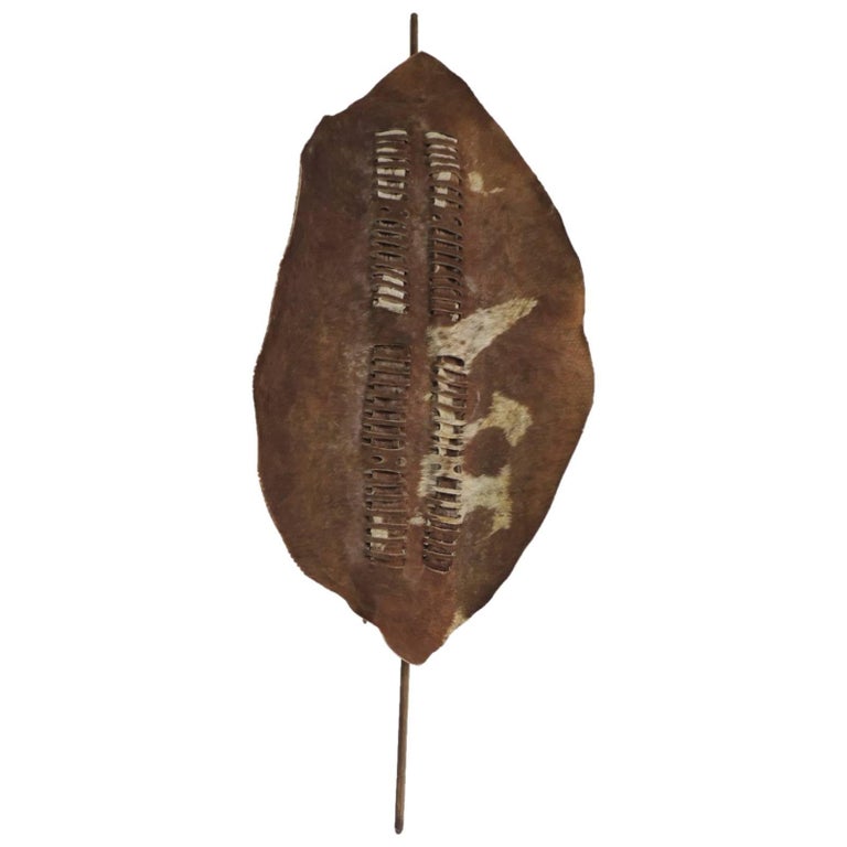 Vintage Brown and White African Large Artisanal Cowhide Warrior Shield ...