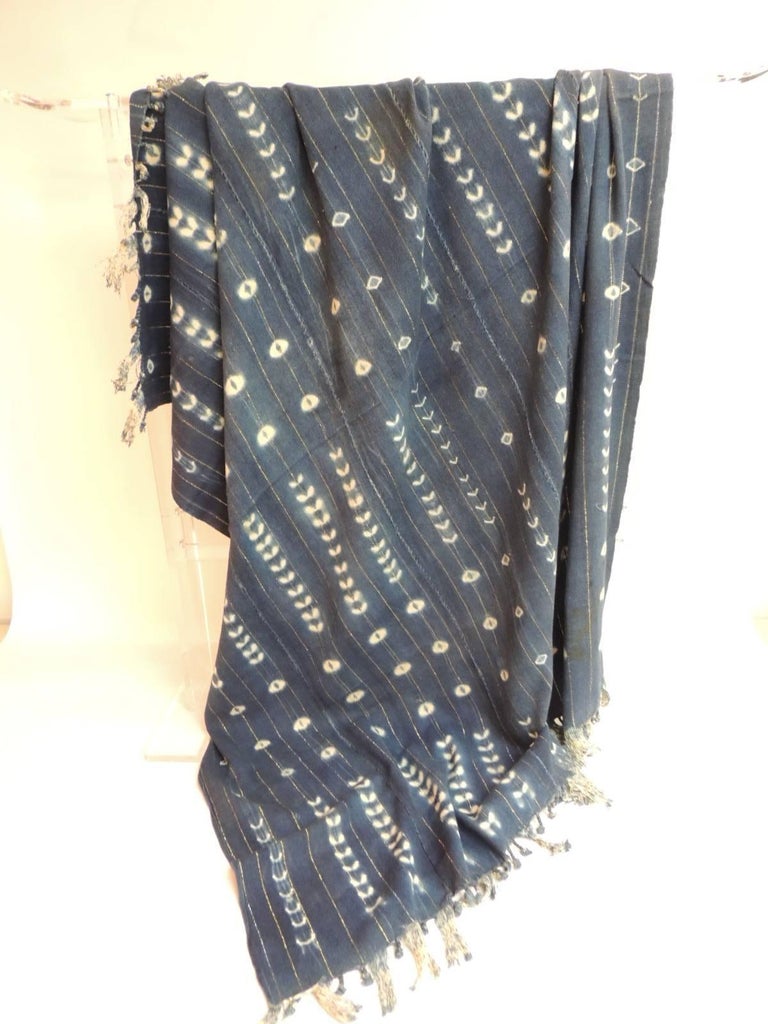 Vintage African Blue and White Yoruba Reversible Artisanal Cloth at 1stDibs