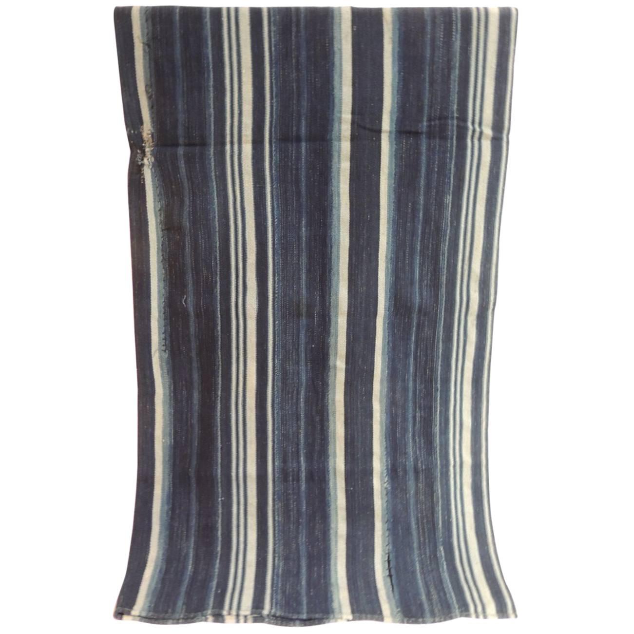 Vintage Yoruba and Baule Warp Ikat Indigo and Light Blue Stripes Cloth ...