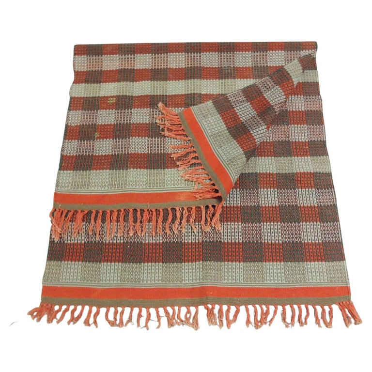 Orange Plaid Indian Woven Rug For Sale at 1stDibs