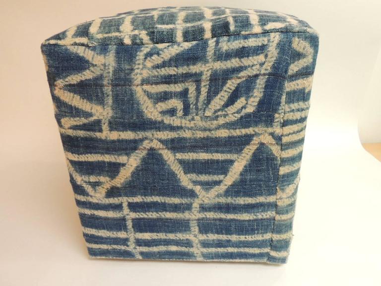 African Blue and Natural Vintage Textile Upholstered Square Ottoman at ...