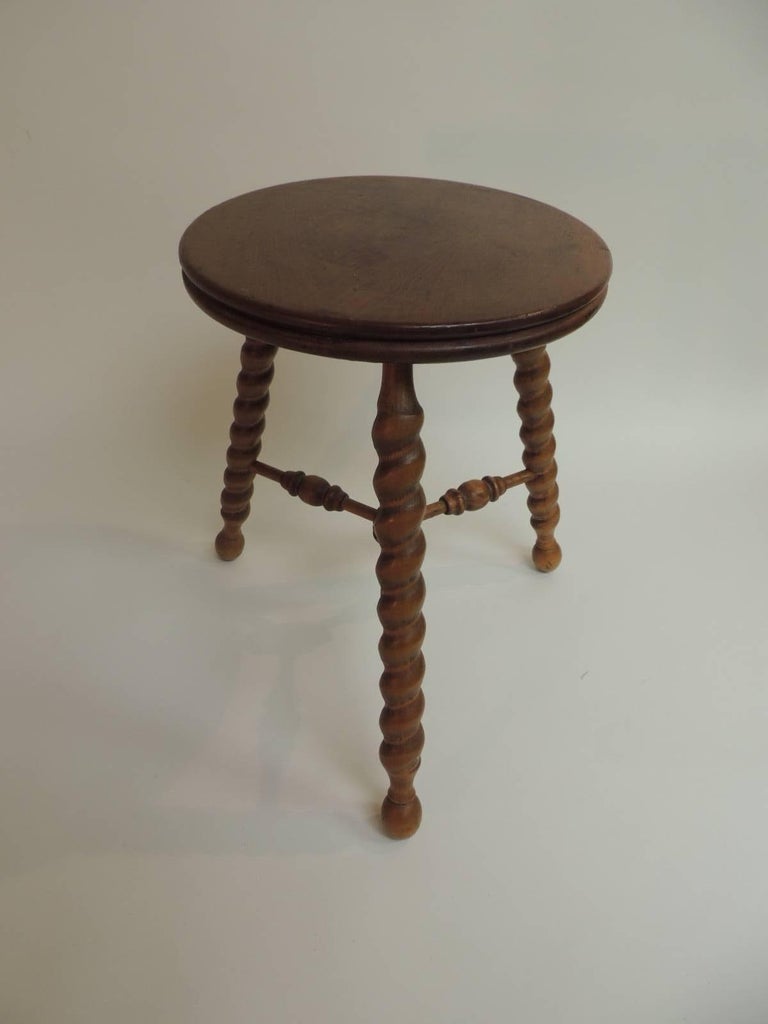 Small Vintage Round Milking Stool with Tripod Burl Twisted Legs at 1stDibs