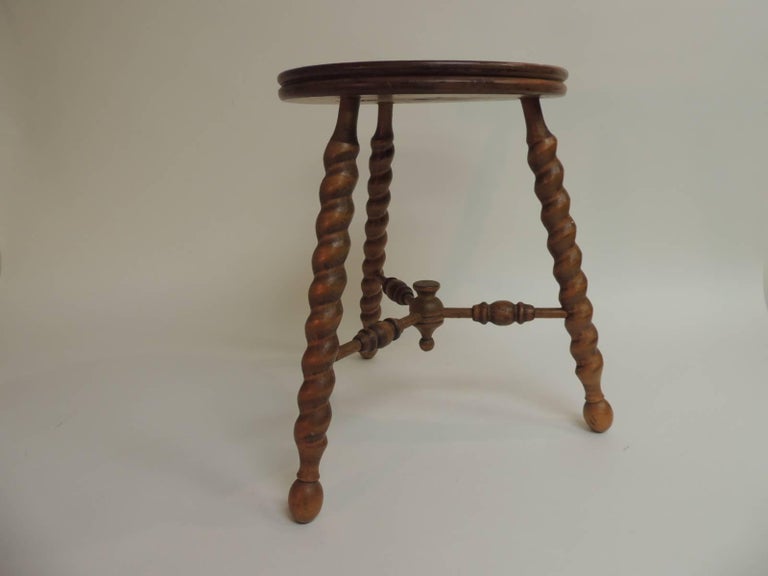 Small Vintage Round Milking Stool with Tripod Burl Twisted Legs at 1stDibs