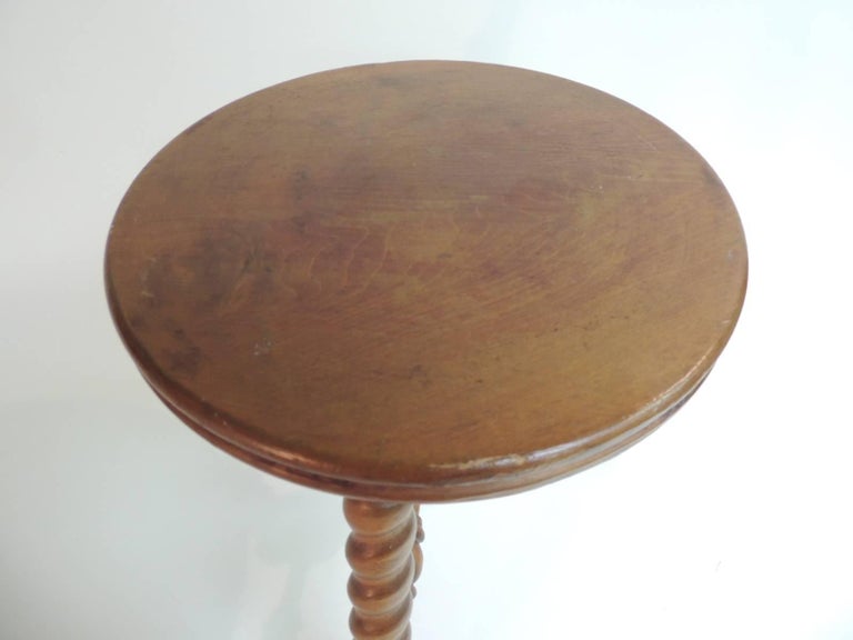 Small Vintage Round Milking Stool with Tripod Burl Twisted Legs at 1stDibs