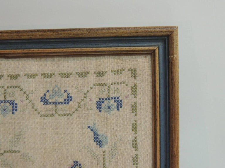 Framed Vintage Embroidery Sampler at 1stDibs