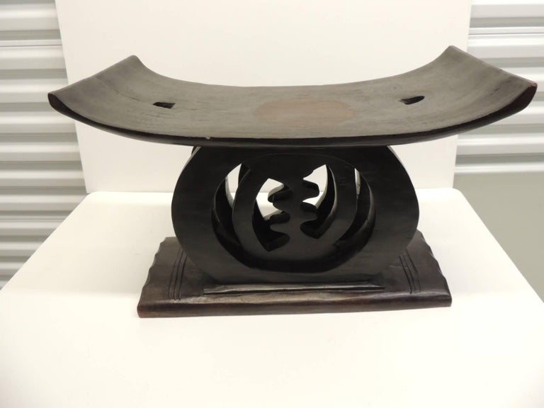 Vintage Ashanti Hand-Carved African Wood Black Low Bench at 1stDibs