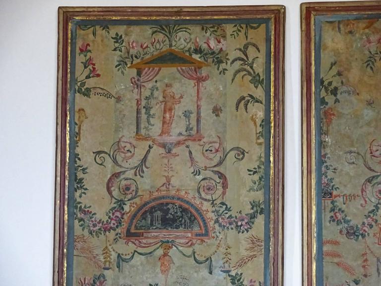 Pair of Framed 18th Century French Painted Paper Panels at 1stDibs