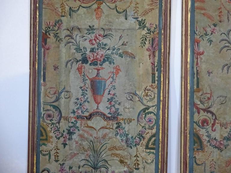 Pair of Framed 18th Century French Painted Paper Panels at 1stDibs