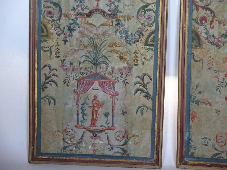 Pair of Framed 18th Century French Painted Paper Panels at 1stDibs