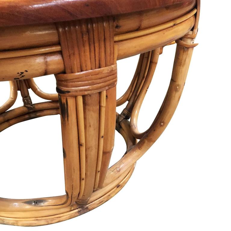 Restored Circular Rattan Coffee Table with Mahogany Top at 1stDibs