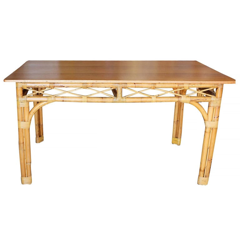 Restored Mid-Century Six Person Rattan and Mahogany Dining Table For ...