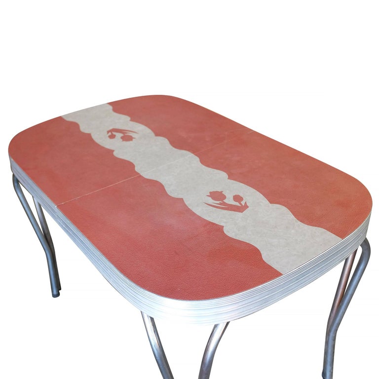 Mid-Century Formica Kitchen Dining Table with Inlayed Top at 1stDibs