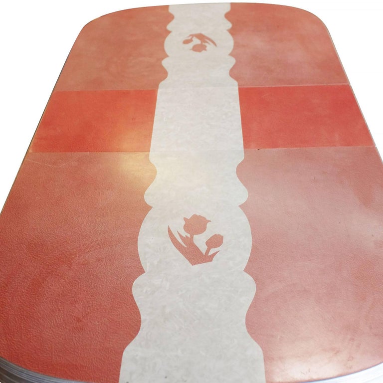 Mid-Century Formica Kitchen Dining Table with Inlayed Top at 1stDibs