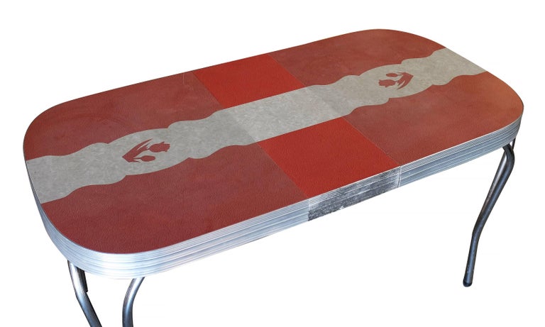 Mid-Century Formica Kitchen Dining Table with Inlayed Top at 1stDibs