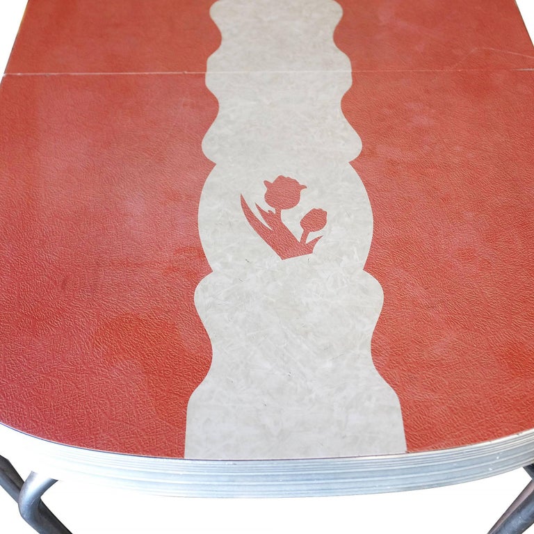 Mid-Century Formica Kitchen Dining Table with Inlayed Top at 1stDibs