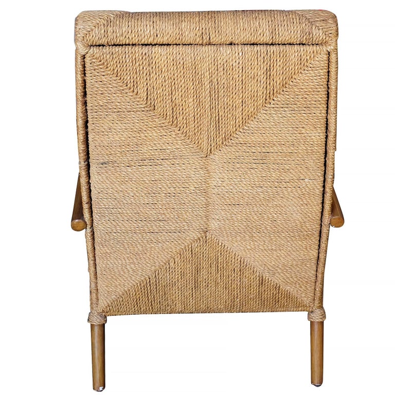 Large Wicker Rush Seat Lounge Chair at 1stDibs