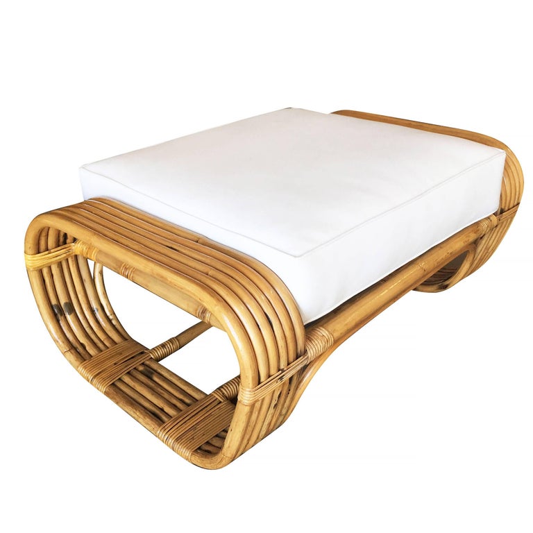 Restored Round Six Strand Stacked Rattan Ottoman Stool at 1stDibs