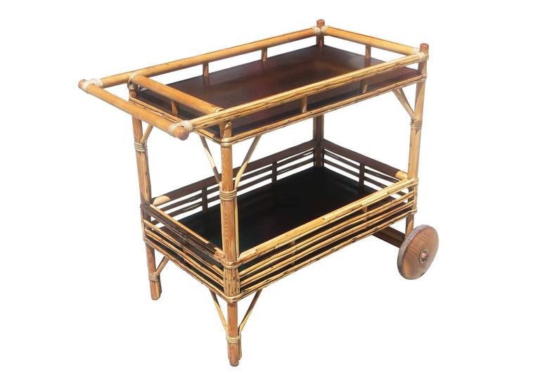 1940s Round Rattan and Mahogany Bar Cart with Wood Wheels ** Saturday ...