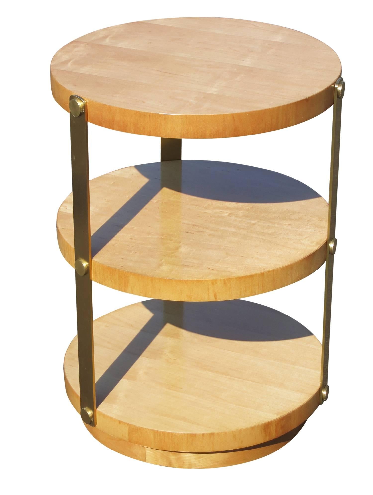 Donald Deskey Inspired Round Art Deco Side Table with Brass Arms at 1stDibs