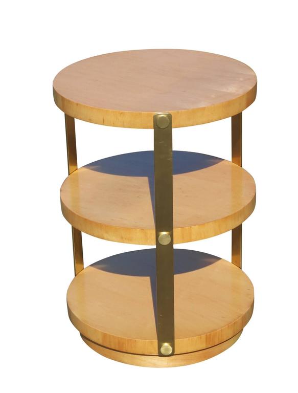 Donald Deskey Inspired Round Art Deco Side Table with Brass Arms at 1stDibs