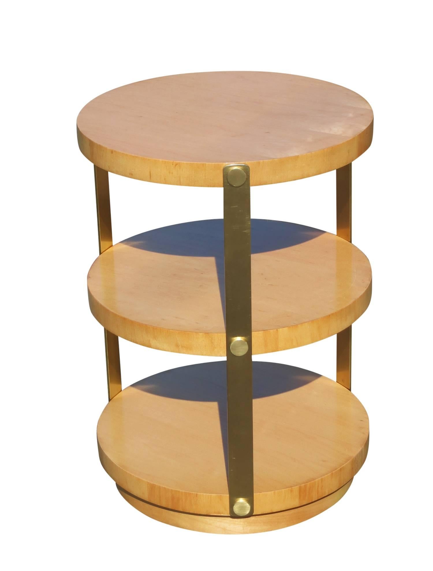 Donald Deskey Inspired Round Art Deco Side Table with Brass Arms at 1stDibs
