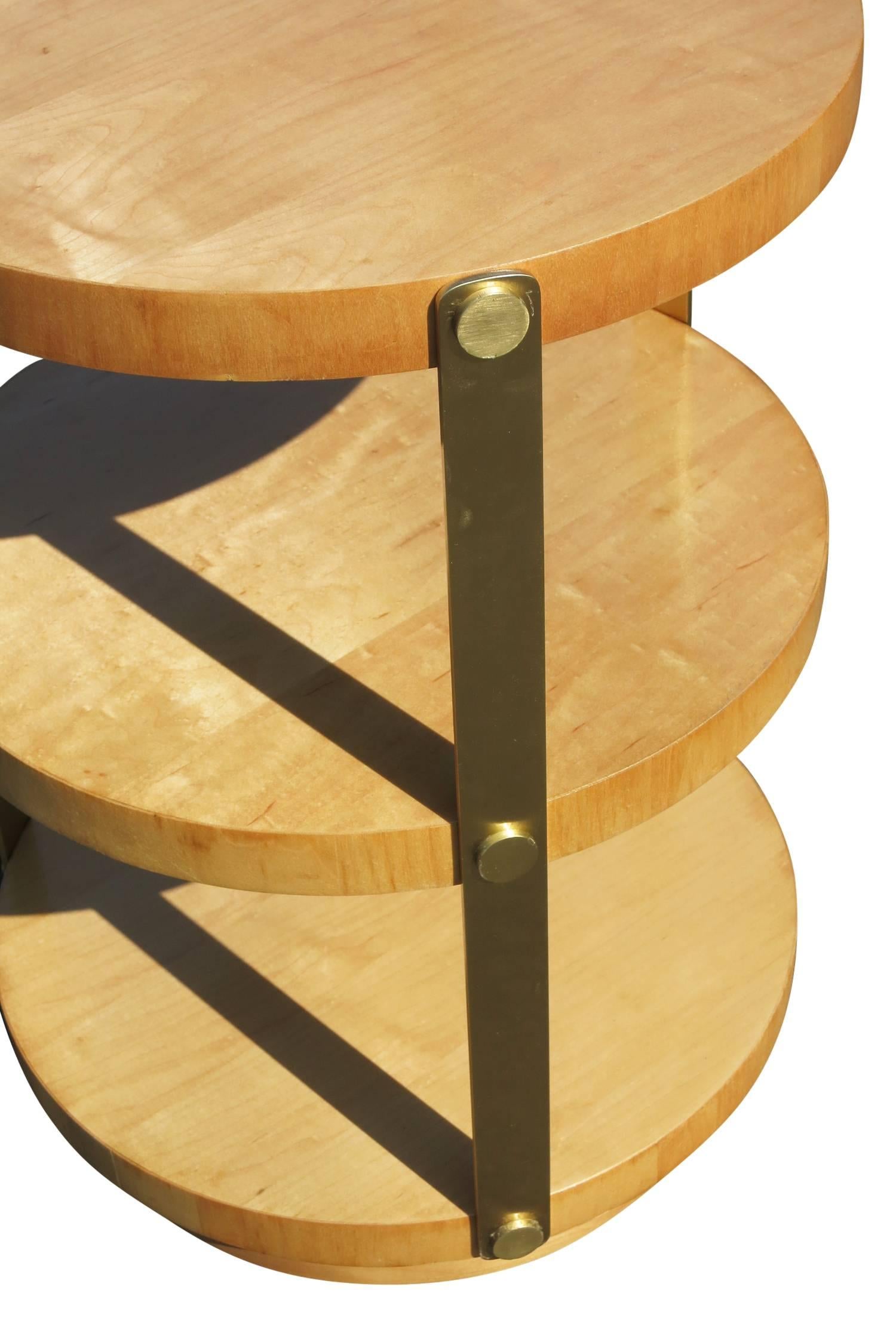 Donald Deskey Inspired Round Art Deco Side Table with Brass Arms at 1stDibs