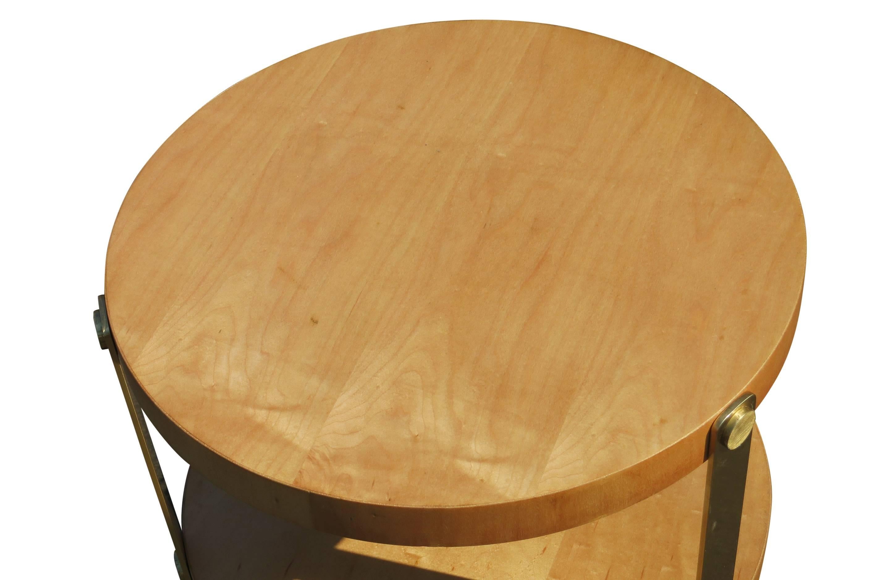 Donald Deskey Inspired Round Art Deco Side Table with Brass Arms at 1stDibs