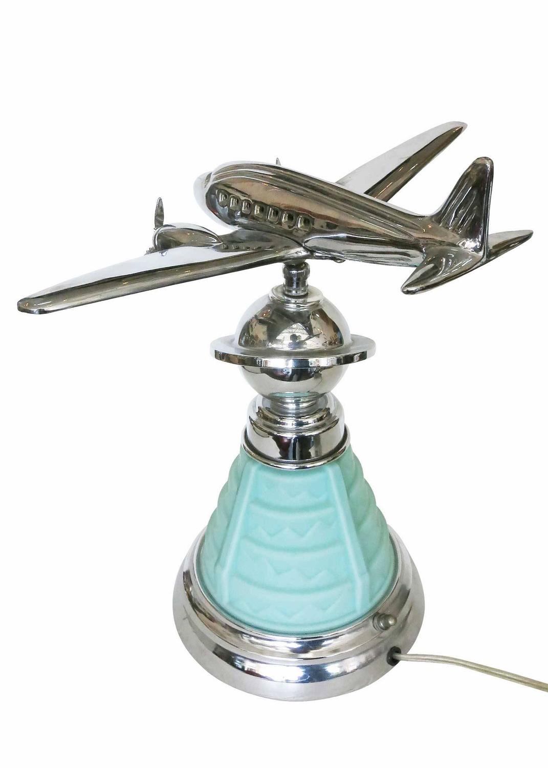 Douglas DC-2 Airplane Lamp with Stepped Art Deco Glass Base For Sale at ...