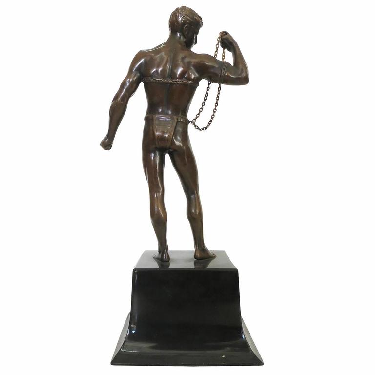 Turn of Century Style Bronze Sculpture of a Strong Man in Chains at 1stdibs