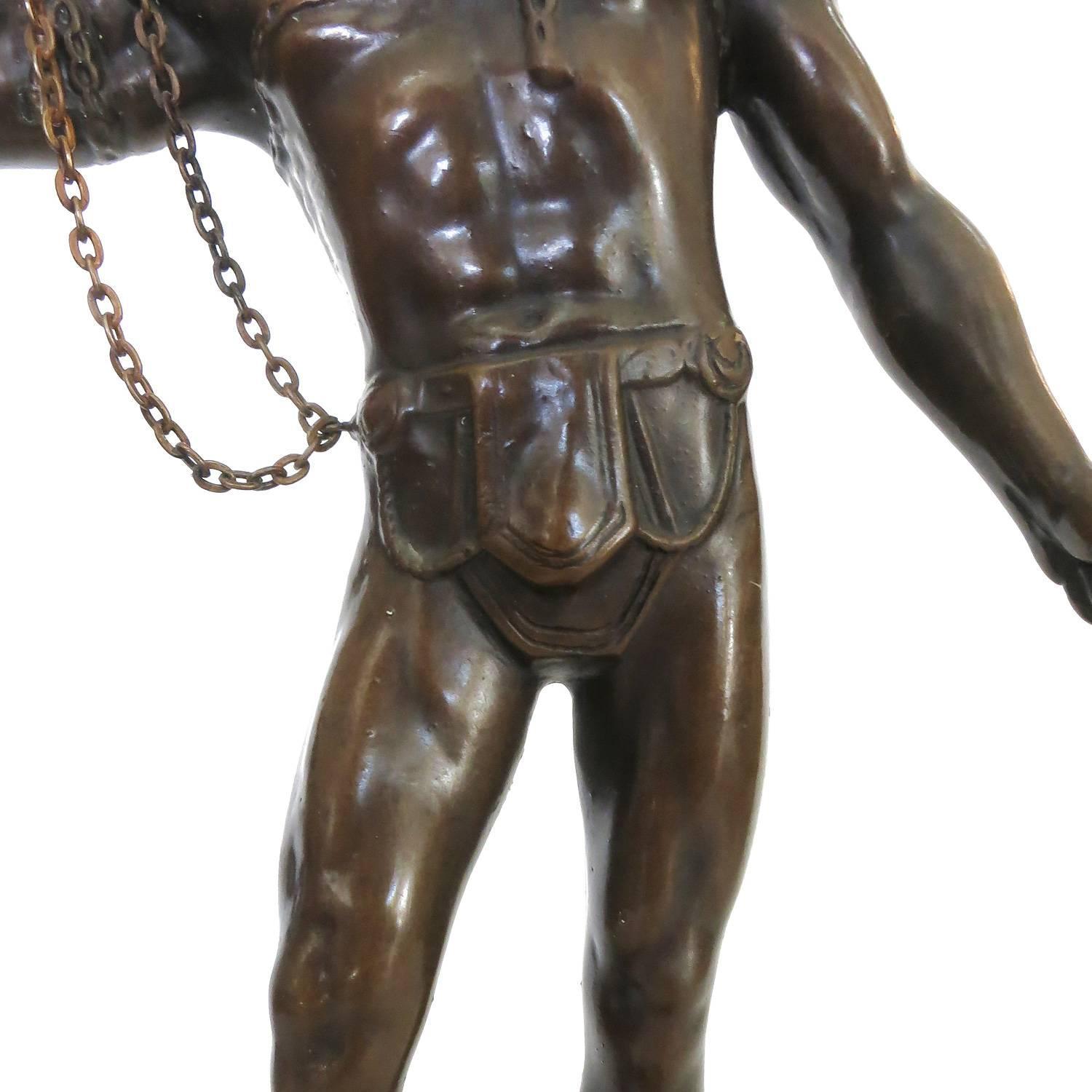 Turn of Century Style Bronze Sculpture of a Strong Man in Chains at 1stdibs