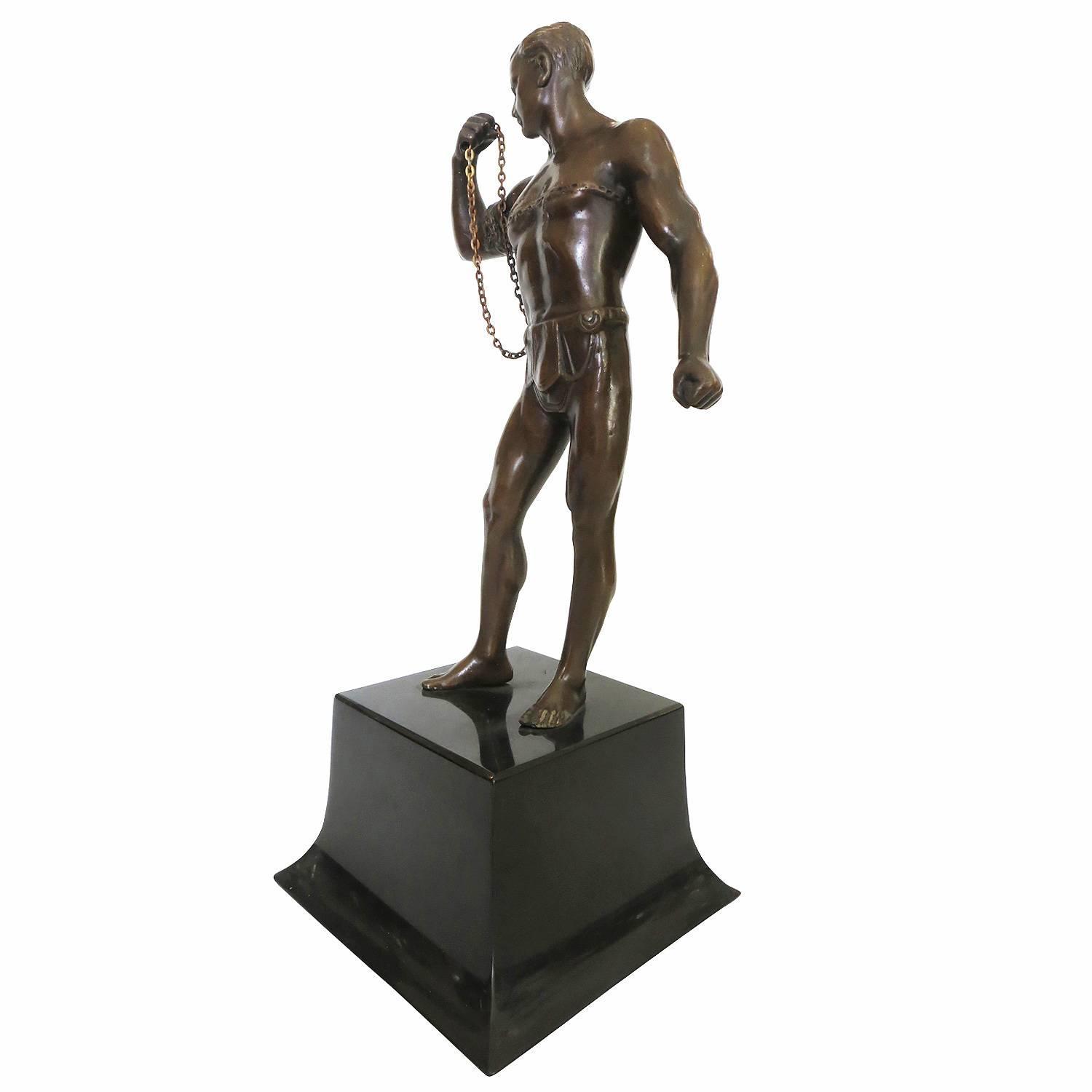 Turn of Century Style Bronze Sculpture of a Strong Man in Chains at 1stdibs