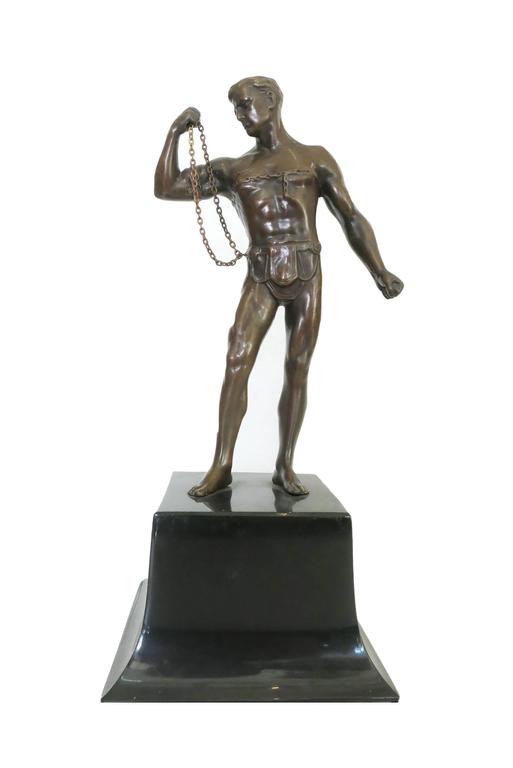 Turn of Century Style Bronze Sculpture of a Strong Man in Chains at 1stdibs