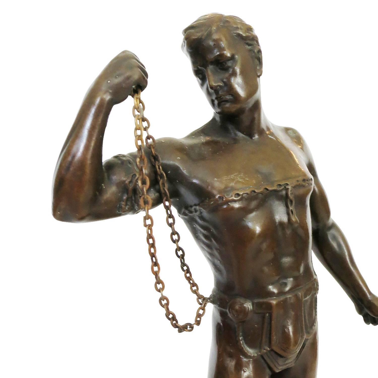 Turn of Century Style Bronze Sculpture of a Strong Man in Chains at 1stdibs