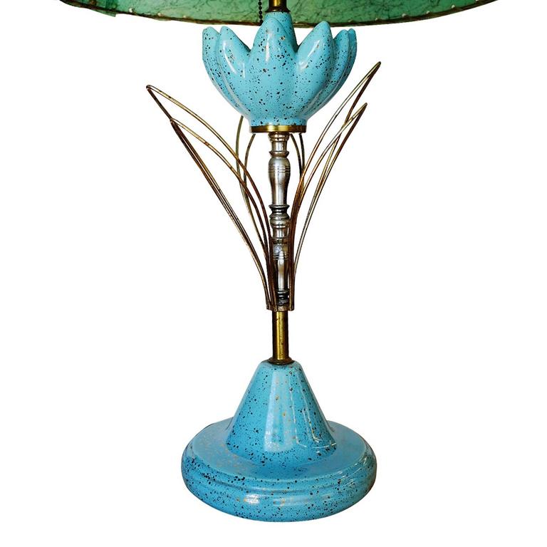 Ceramic Sculptural Lotus Table lamp with Whipstitch Shade at 1stDibs