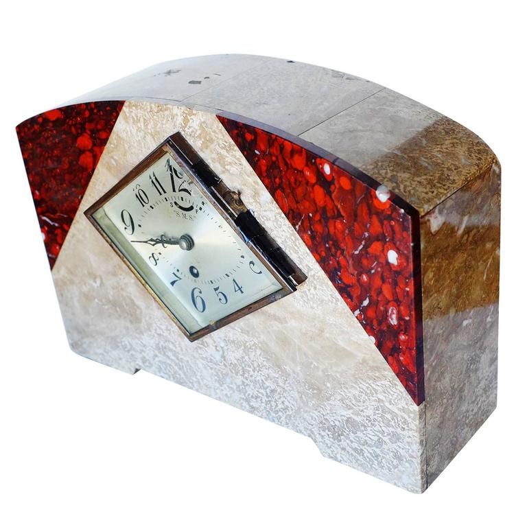 Pair of Italian Marble Art Deco Mantel Clock Set with Matching ...