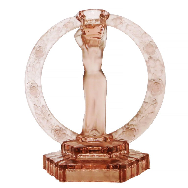 Art Deco Frosted Art Glass Flapper Candleholder, Germany at 1stDibs