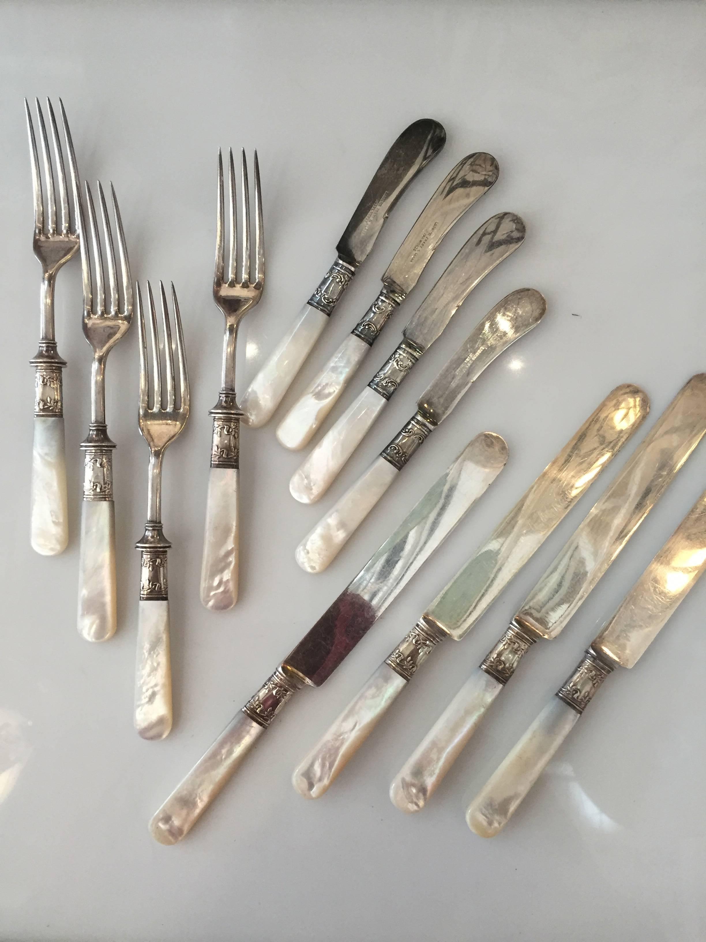 Antique Fish Flatware Set, Sterling Silver with Mother-of-pearl, Set of ...