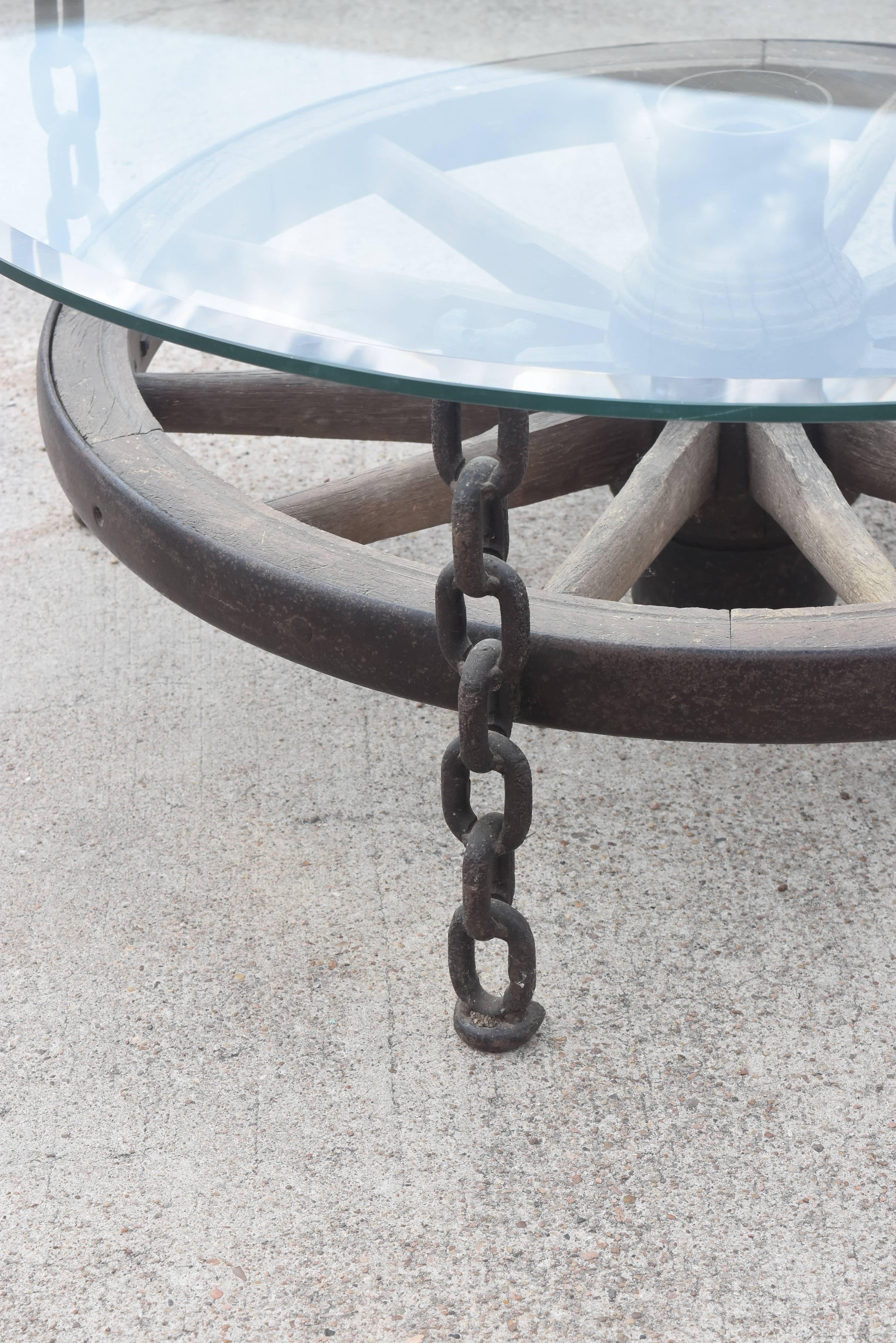Turn of the Century French Wagon Wheel Chain Link Leg Coffee Table with ...