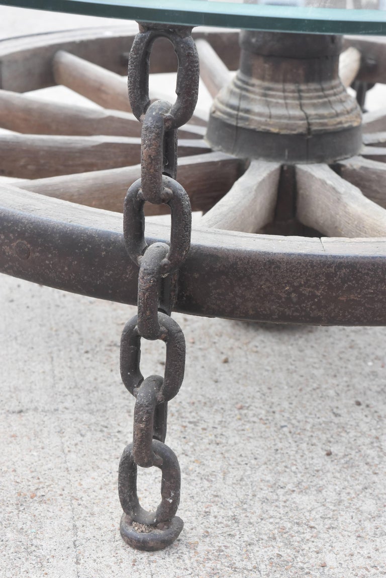 Turn of the Century French Wagon Wheel Chain Link Leg Coffee Table with ...