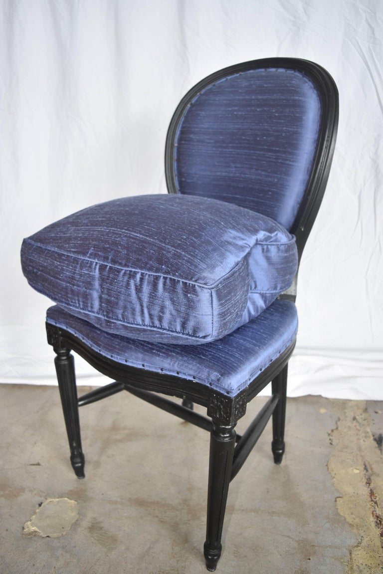 French 1920 Louis XVI Set of Ten Round Back Chairs with Dupioni Silk ...