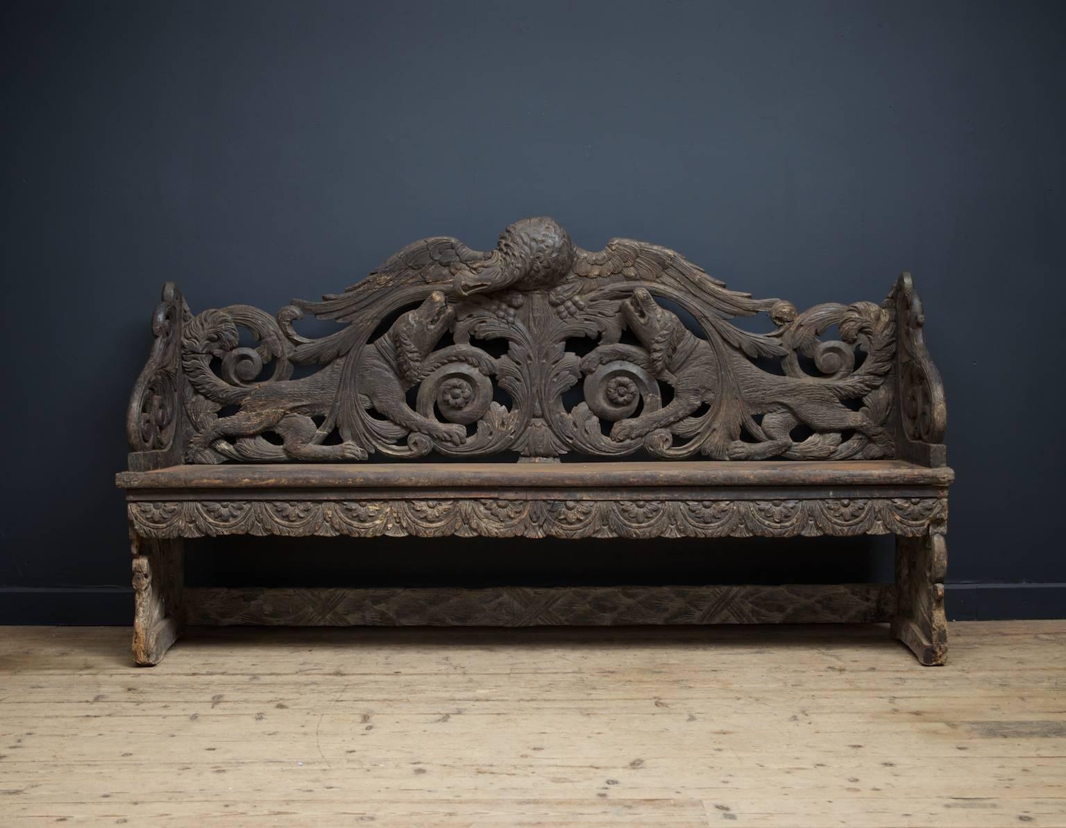Carved Hunt Bench at 1stDibs
