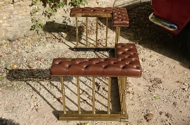 Solid Brass Fire Fender with Buttoned Upholstered Top at 1stDibs