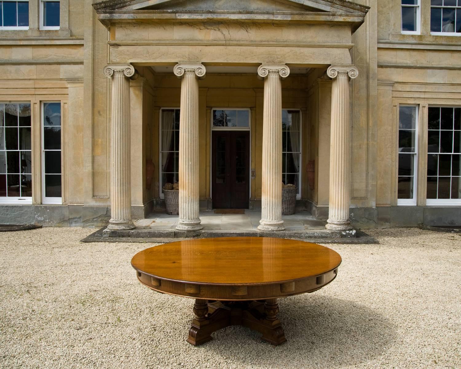 Massive Thirteen Foot Wide Round Oak Antique Dining Table to Seat ...