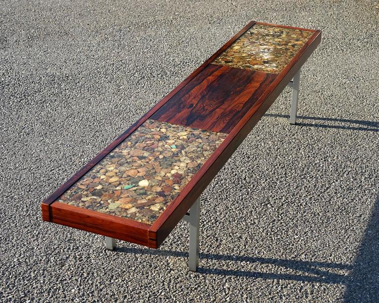 Scandinavian Table Bench in Rocks, Resin and Rosewood at 1stDibs