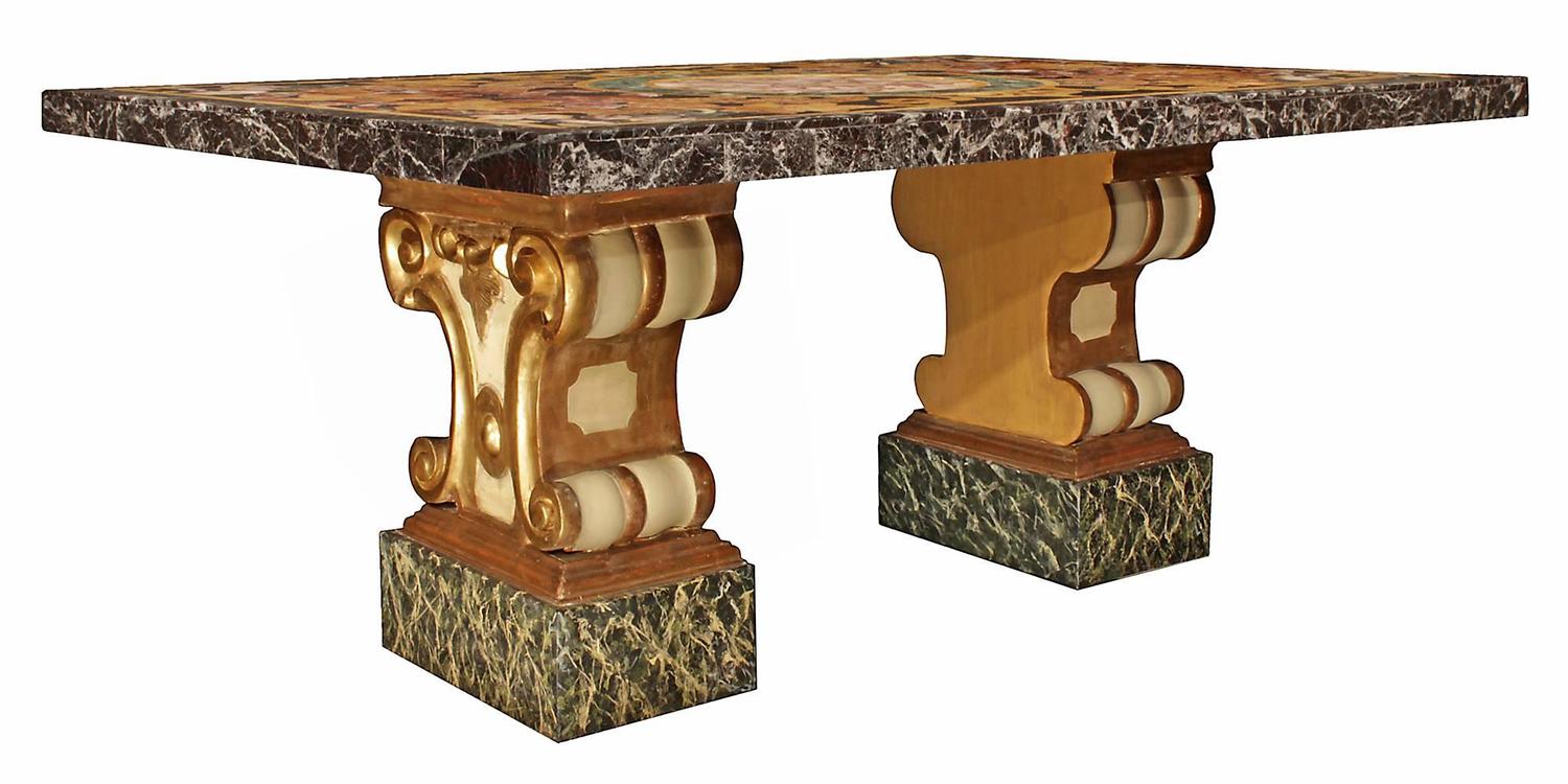 Italian 19th Century Pietra Dura Marble Plateau on an 18th Century Base ...