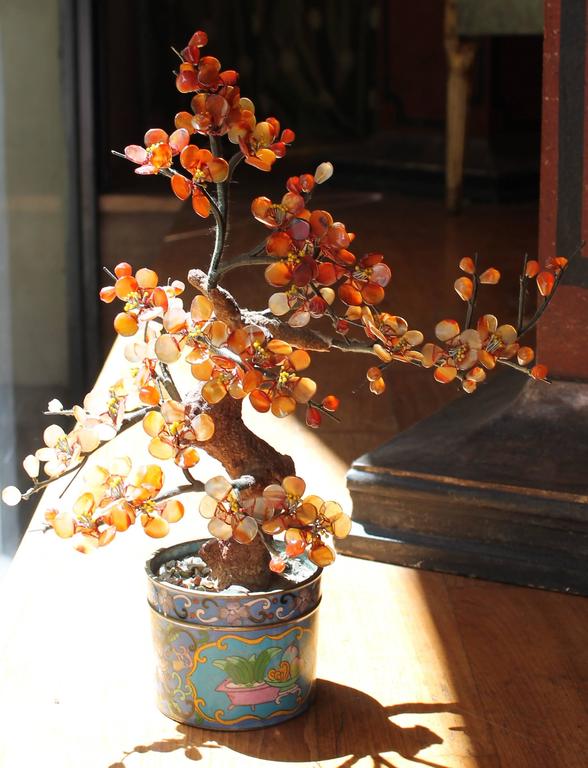 Good Luck Tree with Hard Stones in Cloisonné Pot at 1stDibs